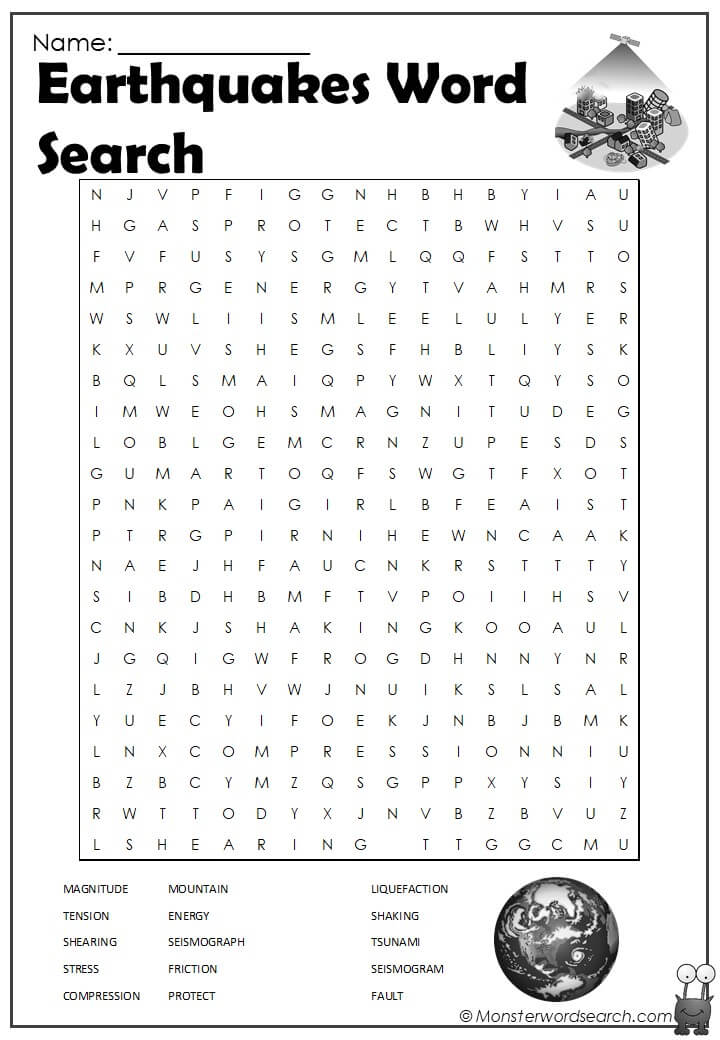 earthquakes word search - Monster Word Search