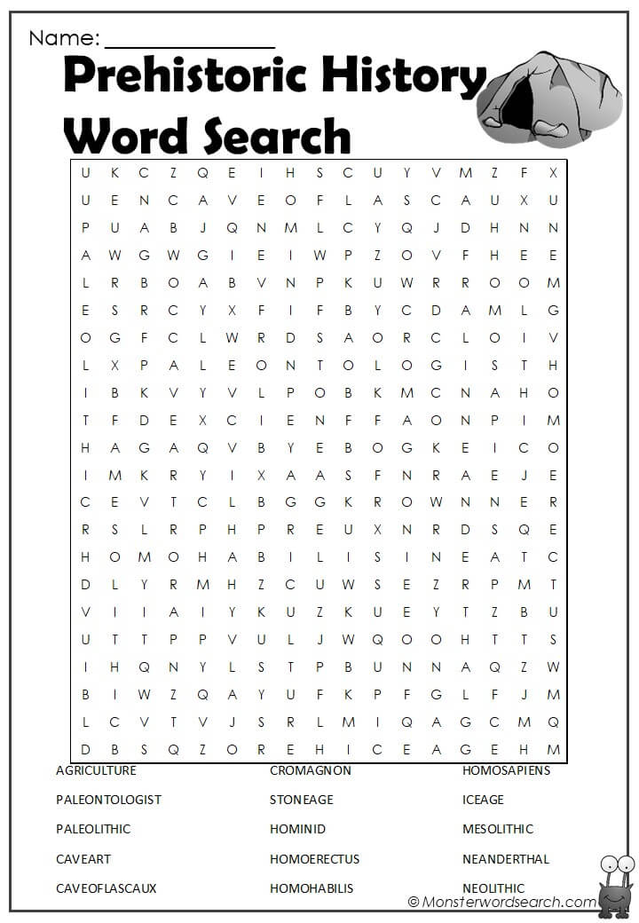 prehistoric history word search - Monster Word Search