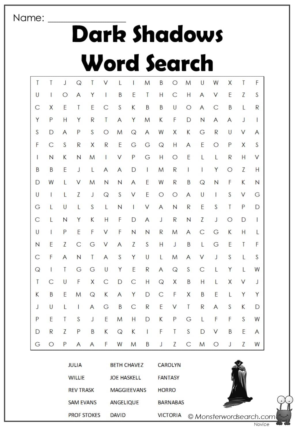 dark shadows word search - Monster Word Search