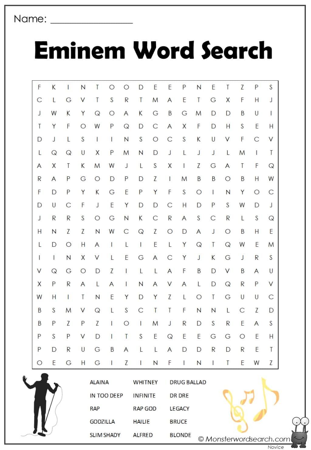 eminem word search - Monster Word Search