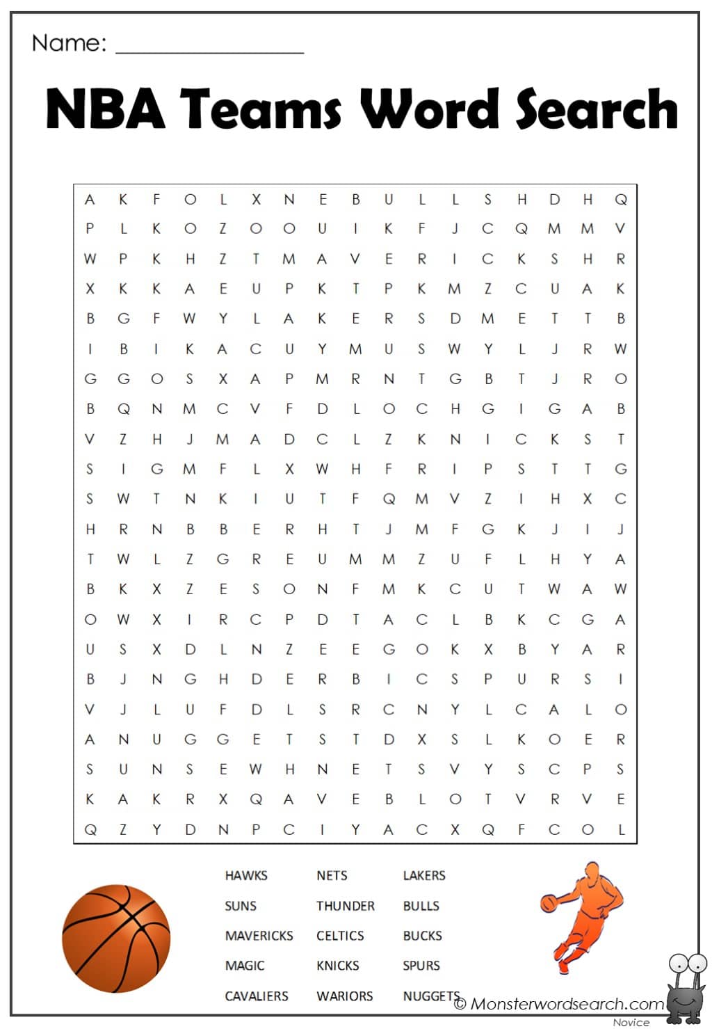 nba teams word search - Monster Word Search