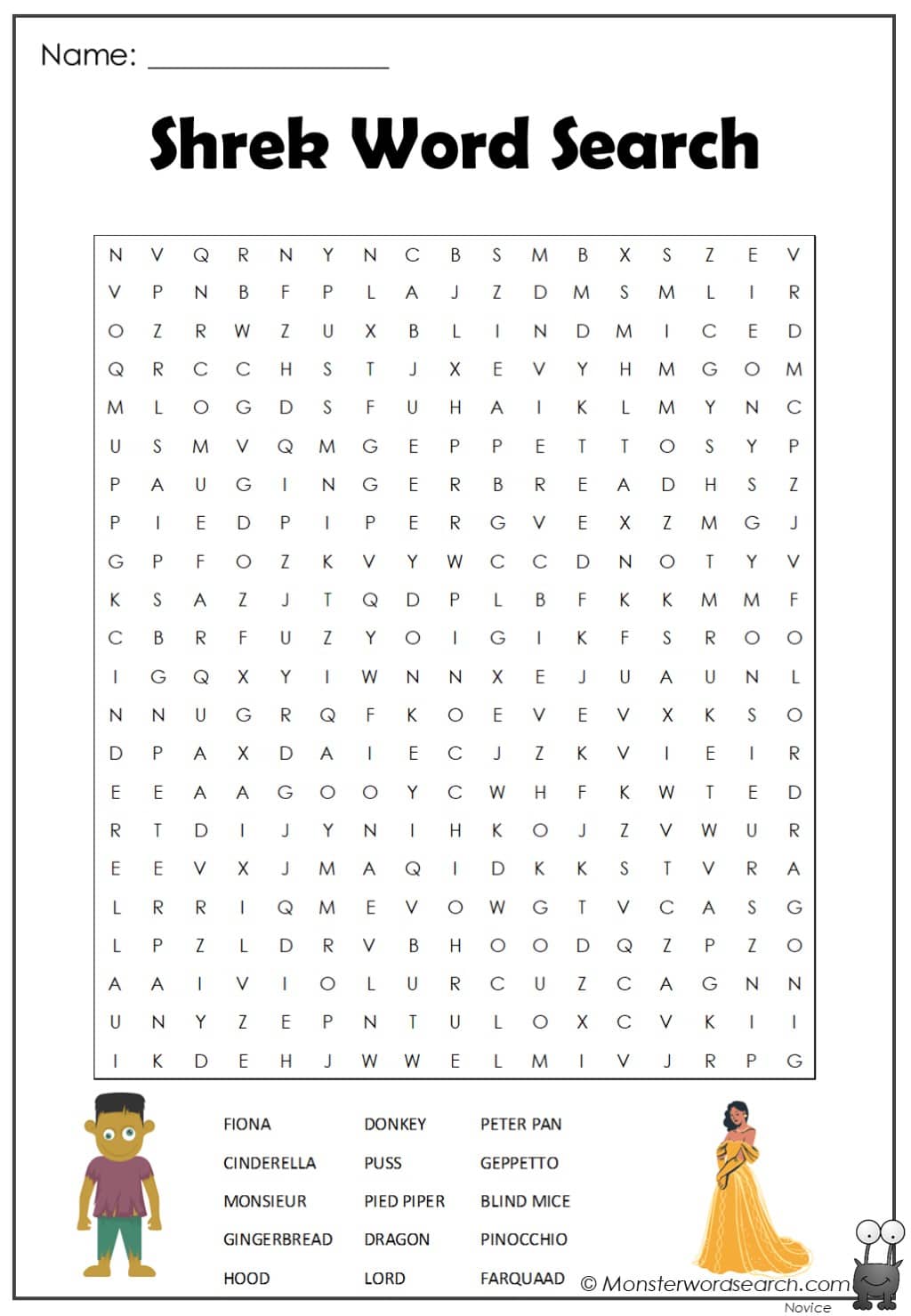 shrek word search - Monster Word Search
