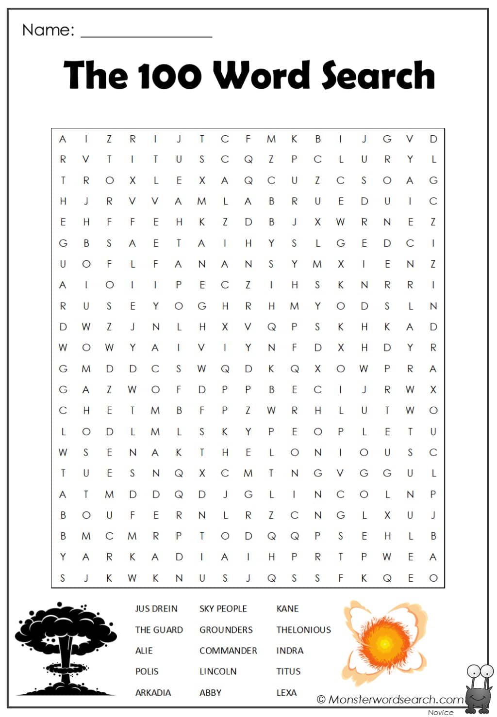 the 100 word search - Monster Word Search