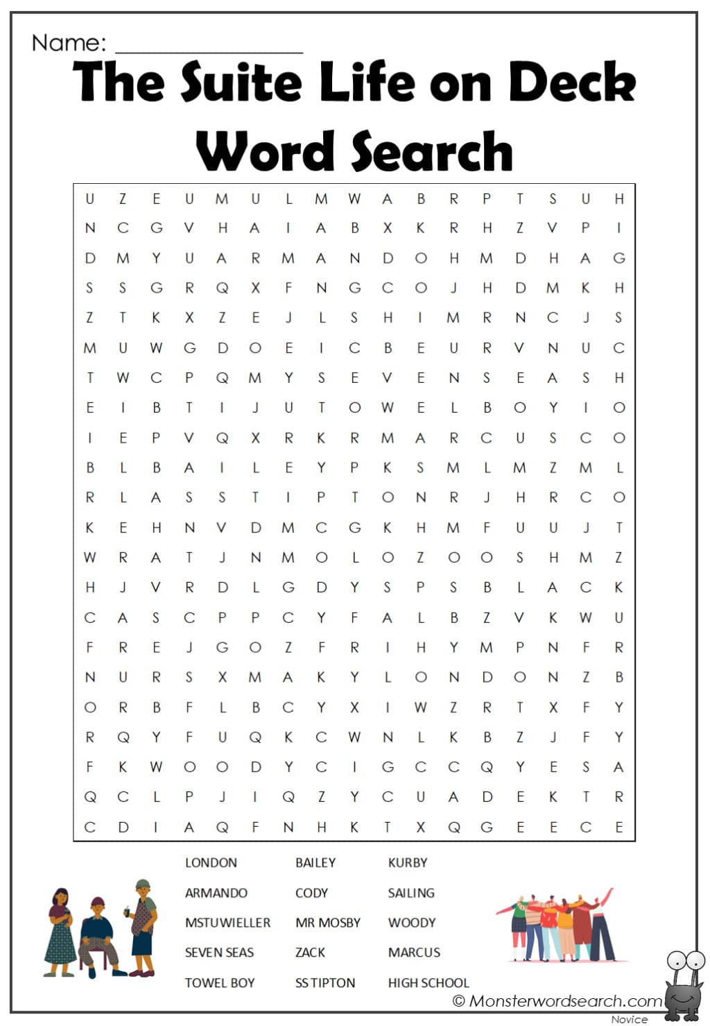 the suite life on deck word search - Monster Word Search