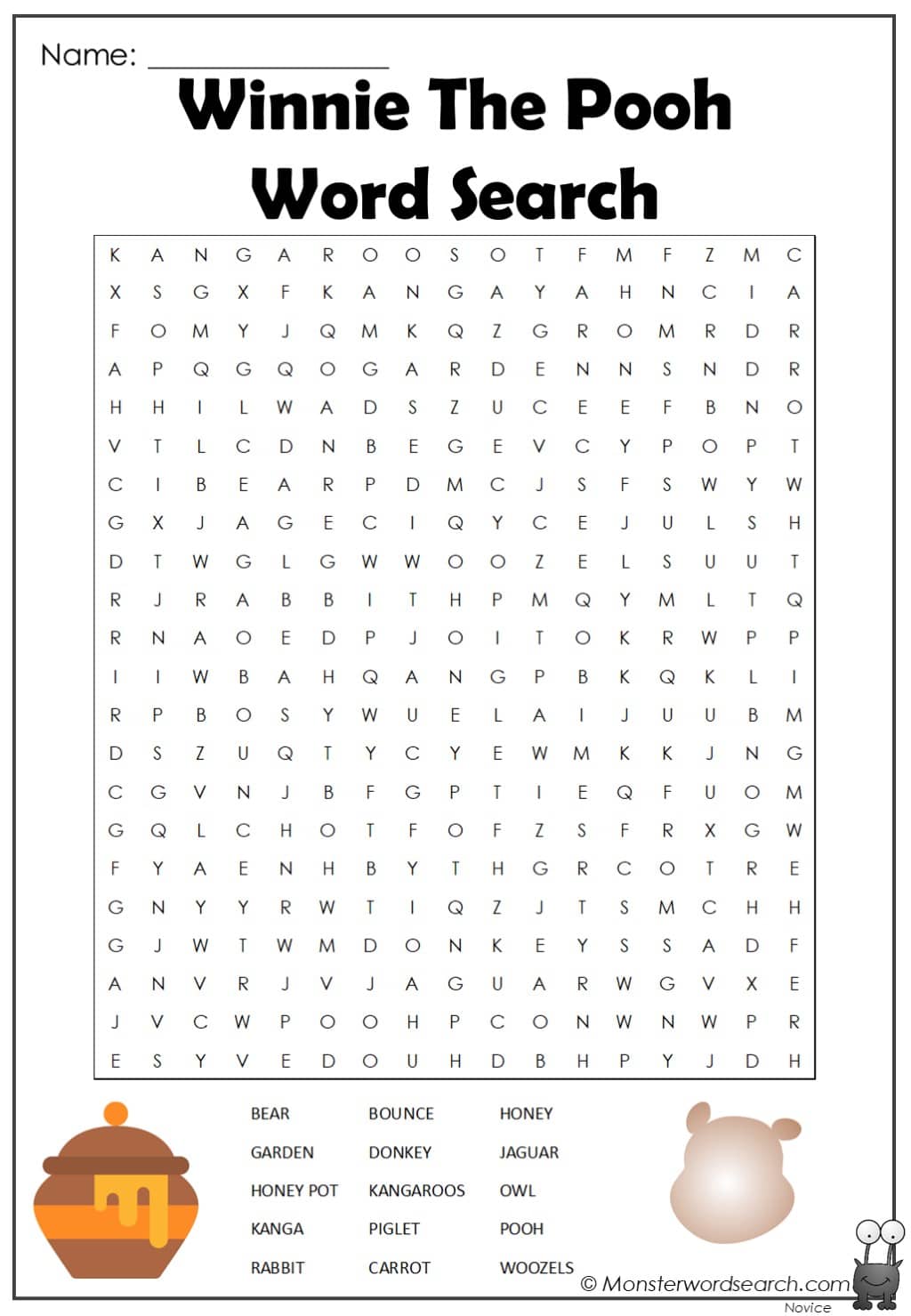 winnie the pooh word search - Monster Word Search